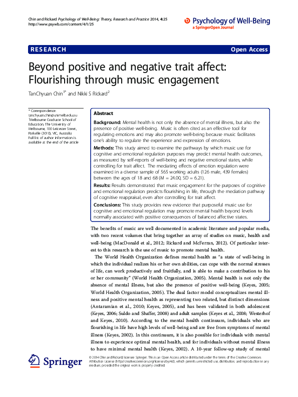 (PDF) Beyond positive and negative trait affect: Flourishing through ...