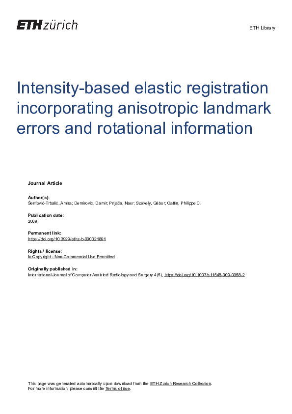 (PDF) Intensity-based elastic registration incorporating anisotropic ...