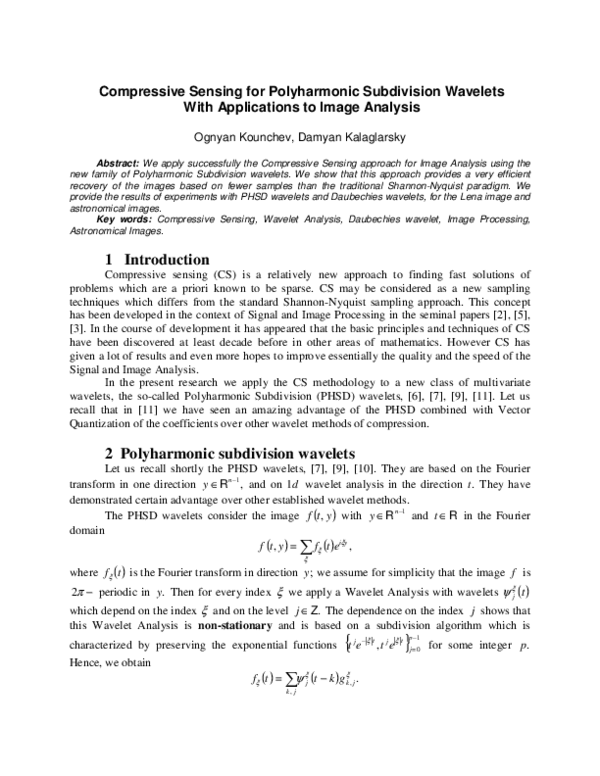 (PDF) Compressive sensing for polyharmonic subdivision wavelets with applications to image ...