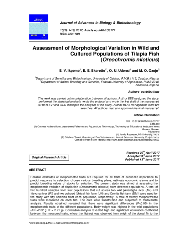 (PDF) Assessment of Morphological Variation in Wild and Cultured ...