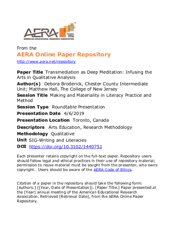 (PDF) Transmediation as Deep Meditation: Infusing the Arts in ...