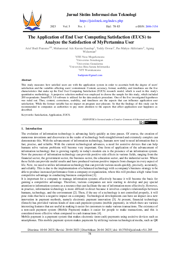(PDF) The Application of End User Computing Satisfaction (EUCS) to Analyze the Satisfaction of ...