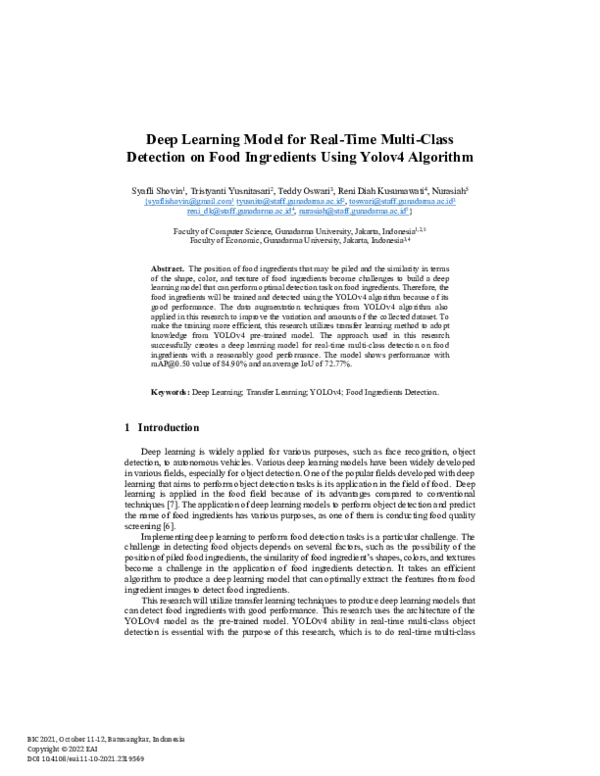(PDF) Deep Learning Model for Real-Time Multi-Class Detection on Food Ingredients Using Yolov4 ...