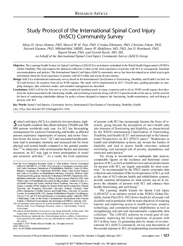 (PDF) Study Protocol of the International Spinal Cord Injury (InSCI ...