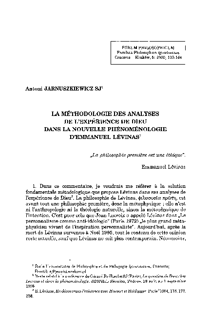 (PDF) La méthodologie des analyses de l'expérience de Dieu dans la nouvelle phénoménologie d ...