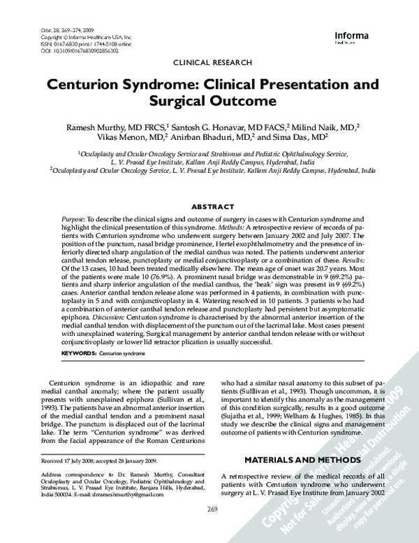 (PDF) Centurion Syndrome: Clinical Presentation and Surgical Outcome