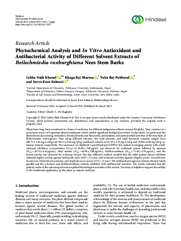 (PDF) Phytochemical Analysis and In Vitro Antioxidant and Antibacterial ...