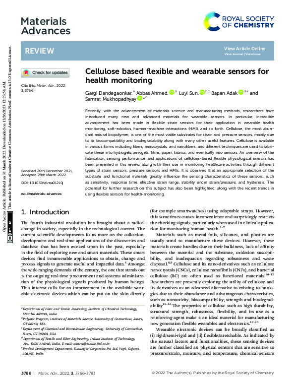 (PDF) Cellulose based flexible and wearable sensors for health monitoring