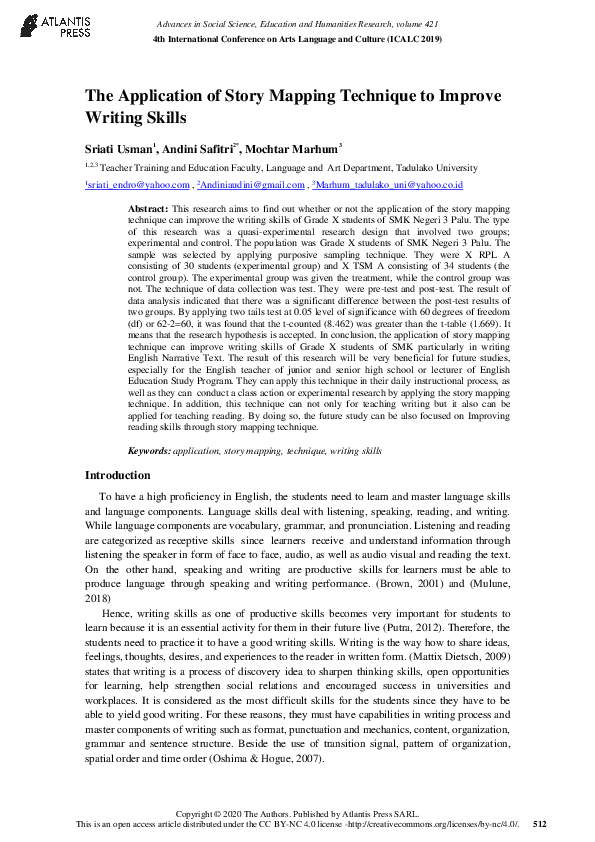 (PDF) The Application of Story Mapping Technique to Improve Writing Skills