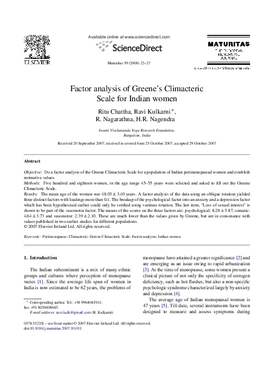 (PDF) Factor analysis of Greene's Climacteric Scale for Indian women