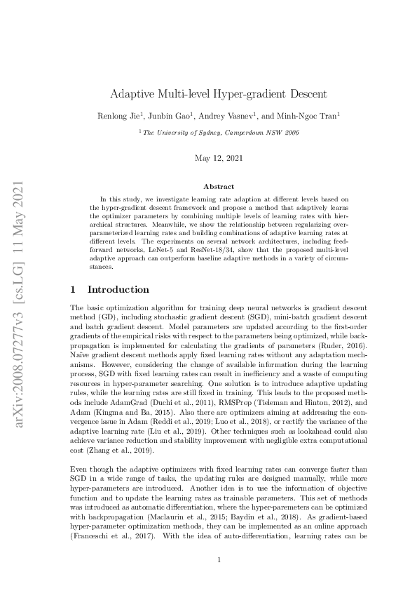 (PDF) Adaptive Hierarchical Hyper-gradient Descent