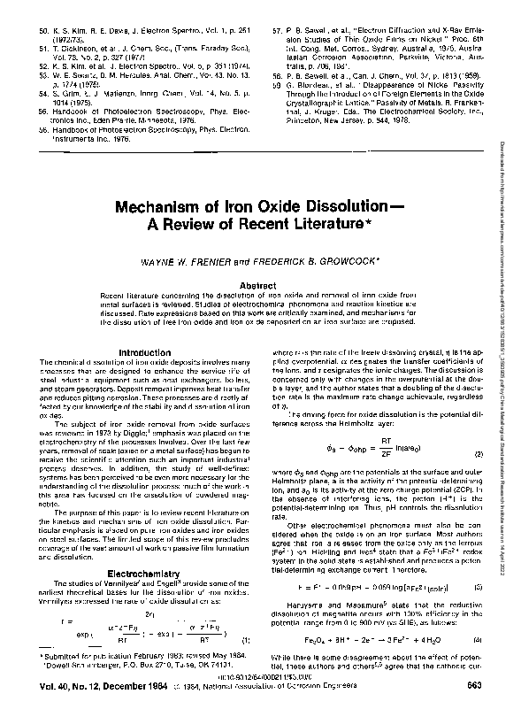 (PDF) Mechanism of Iron Oxide Dissolution—A Review of Recent Literature