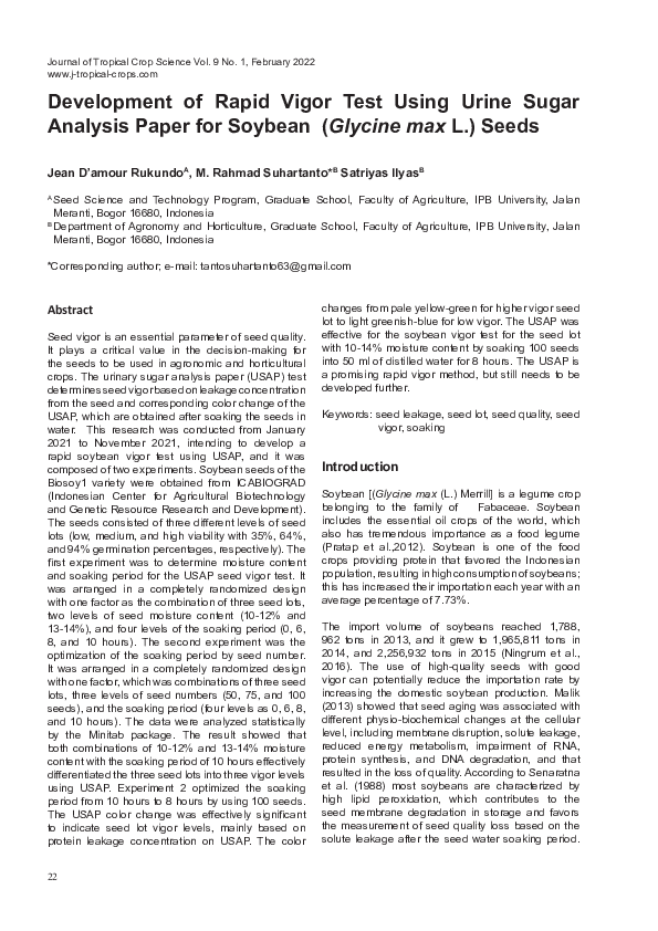 (PDF) Development of Rapid Vigor Test Using Urine Sugar Analysis Paper ...