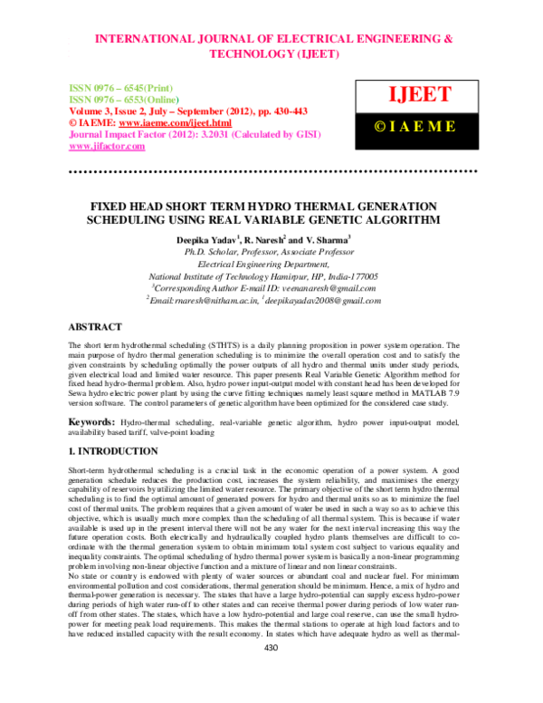 Pdf Fixed Head Short Term Hydro Thermal Generation Scheduling Using