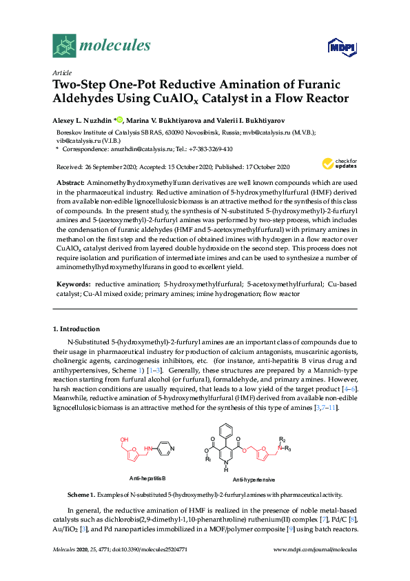 (PDF) Two-Step One-Pot Reductive Amination of Furanic Aldehydes Using ...