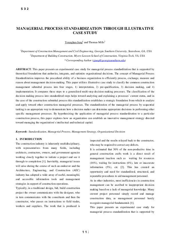 (PDF) Managerial Process Standardization through Illustrative Case Study