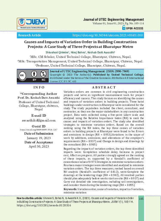 (PDF) Causes and Impacts of Variation Order in Building Construction ...