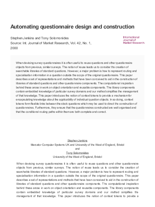 (PDF) Automating Questionnaire Design and Construction