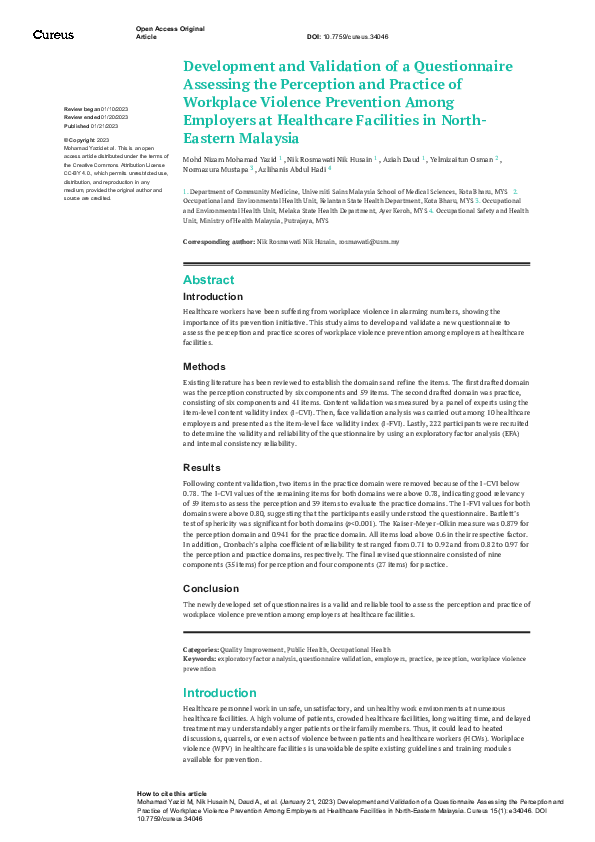(PDF) Development and Validation of a Questionnaire Assessing the Perception and Practice of ...