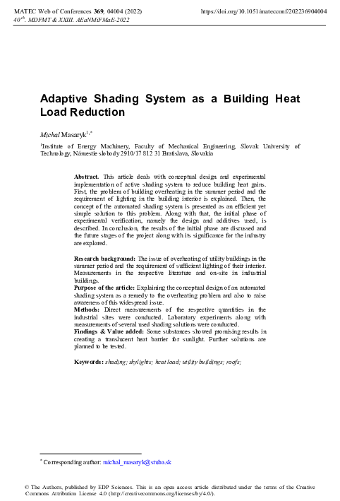 (PDF) Adaptive Shading System as a Building Heat Load Reduction