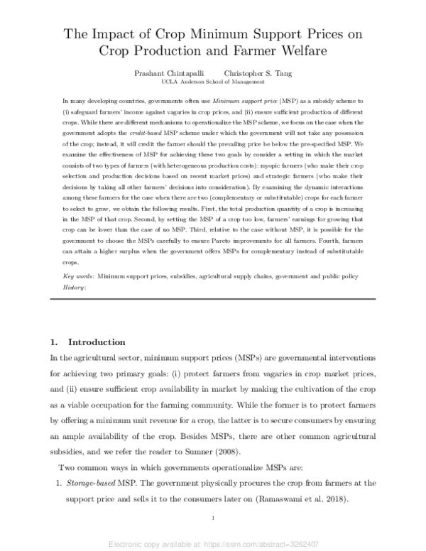 (PDF) The Impact of Crop Minimum Support Prices on Crop Production and ...