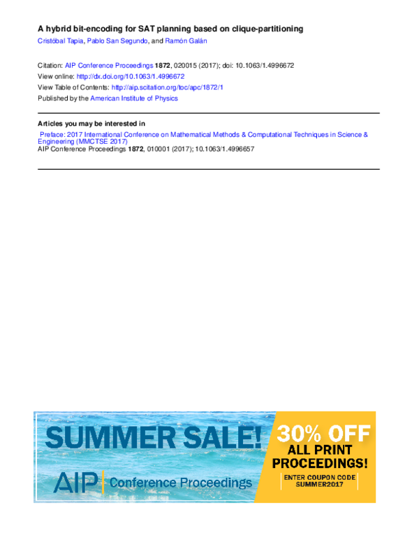 (PDF) A hybrid bit-encoding for SAT planning based on clique-partitioning