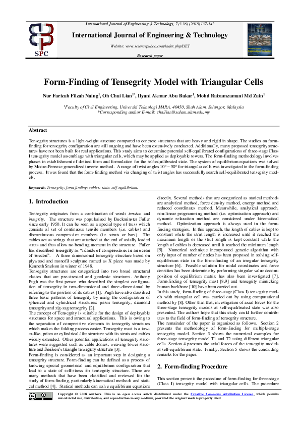 (PDF) Form-Finding of Tensegrity Model with Triangular Cells | ILYANI AKMAR ABU BAKAR - Academia.edu