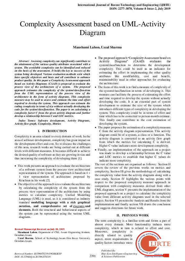 (PDF) Complexity Assessment based on UML-Activity Diagram