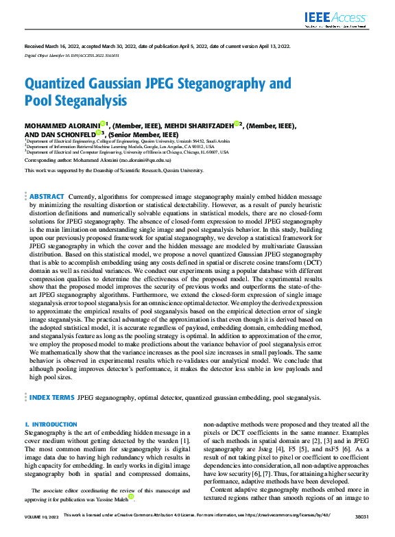 (PDF) Quantized Gaussian JPEG Steganography and Pool Steganalysis