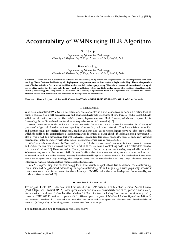 (PDF) Accountability of WMNs using BEB Algorithm | Shafi Jasuja ...