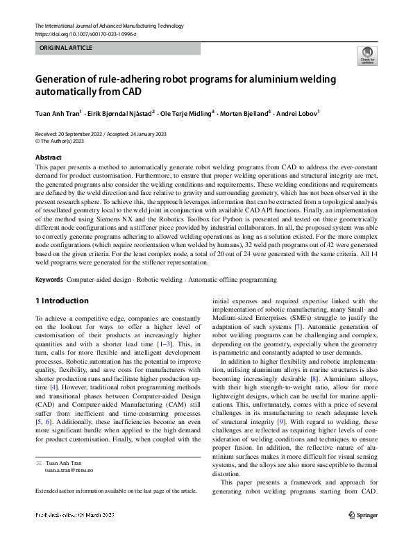 (PDF) Generation of rule-adhering robot programs for aluminium welding ...