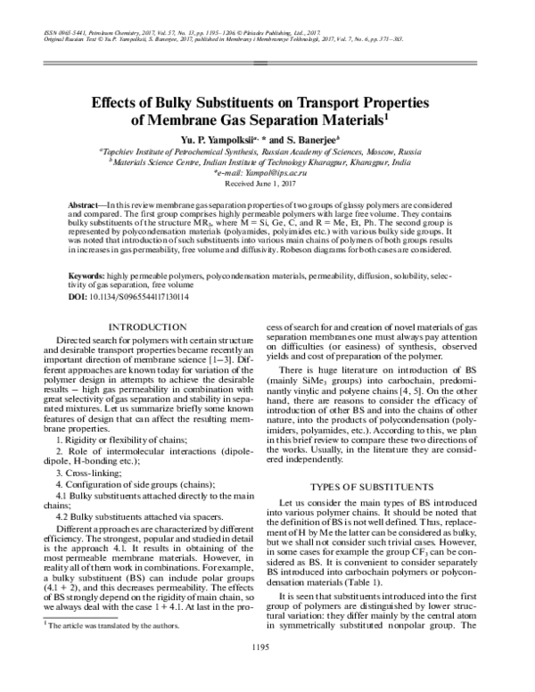 (PDF) Effects of Bulky Substituents on Transport Properties of Membrane Gas Separation Materials