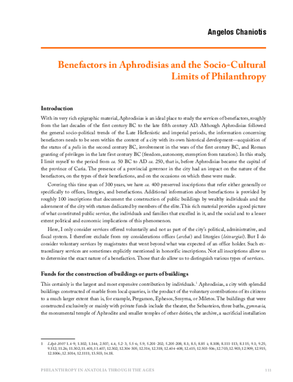 (PDF) Chaniotis Benefactors in Aphrodisias