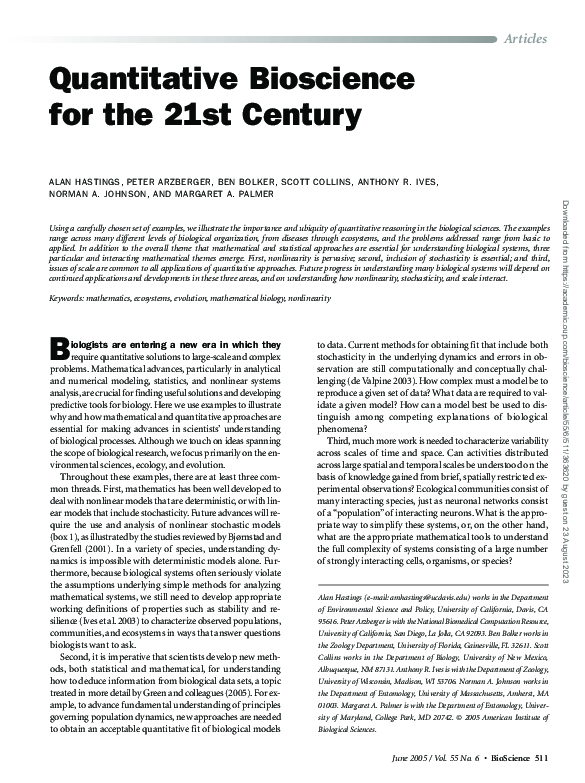 (PDF) Quantitative Bioscience for the 21st Century