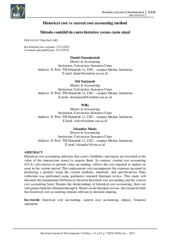 (PDF) Historical cost vs current cost accounting method Método contábil ...