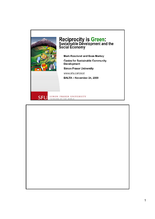 (PDF) Reciprocity is Green: Sustainable Development and the Social Economy