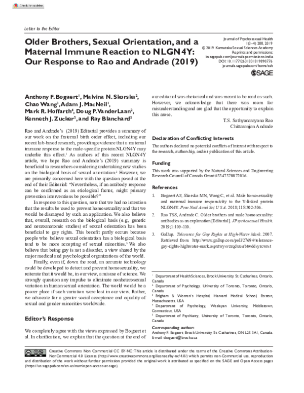 (PDF) Older Brothers, Sexual Orientation, and a Maternal Immune ...