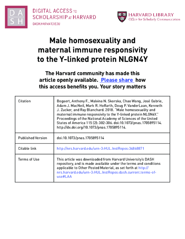 (PDF) Male homosexuality and maternal immune responsivity to the Y ...