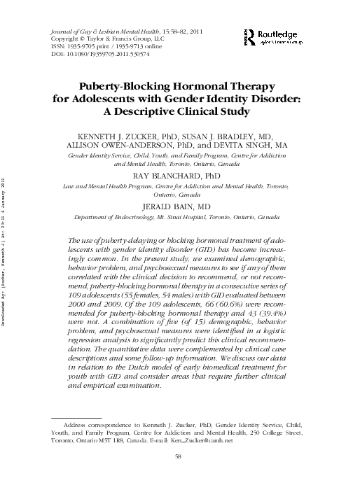 (PDF) Puberty-Blocking Hormonal Therapy for Adolescents with Gender ...