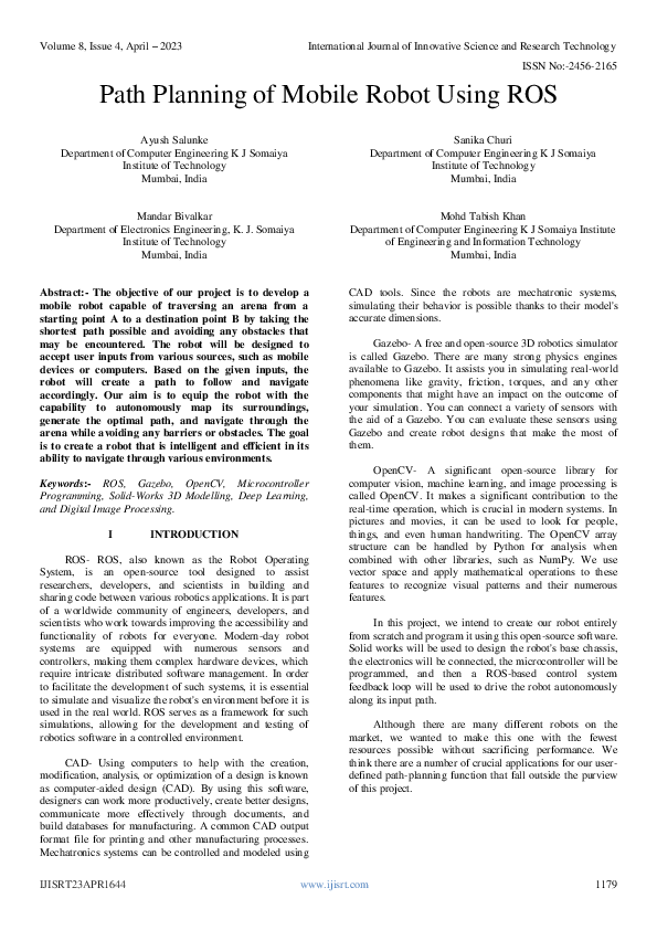 (PDF) Path Planning of Mobile Robot Using ROS
