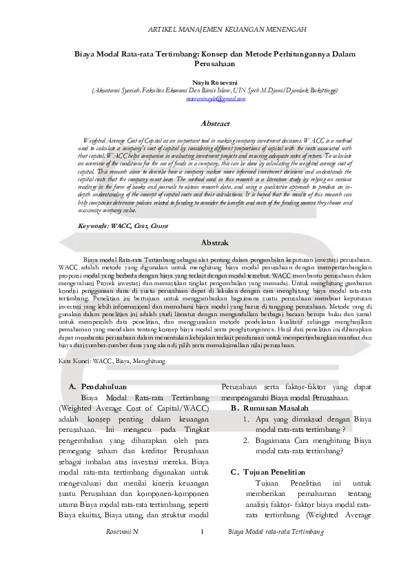 (PDF) Biaya Modal Rata-rata Tertimbang: Konsep dan Metode ...