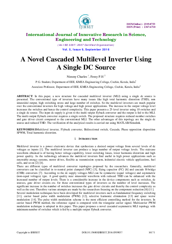 (PDF) A Novel Cascaded Multilevel Inverter Using A Single DC Source