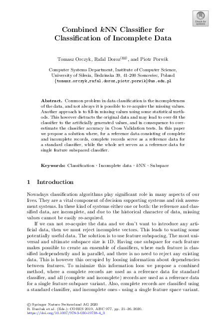 (PDF) Combined kNN Classifier for Classification of Incomplete Data