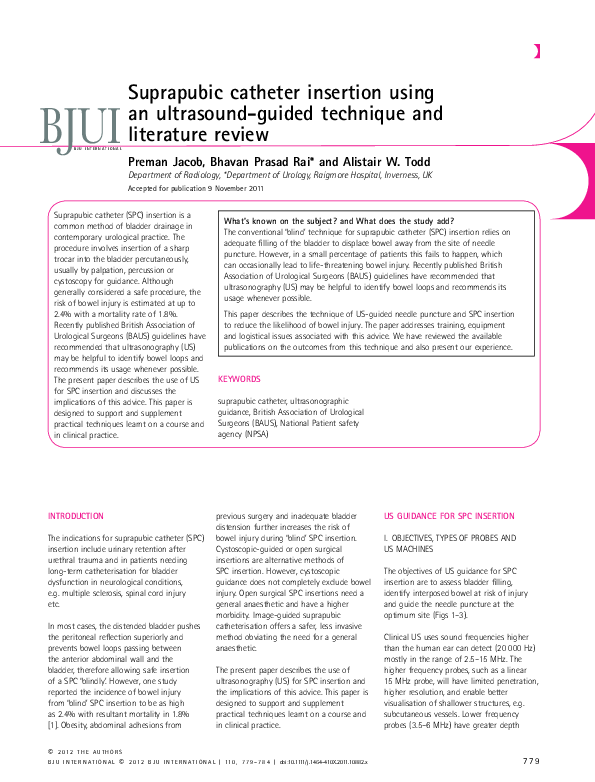 (PDF) Suprapubic catheter insertion using an ultrasound-guided technique and literature review