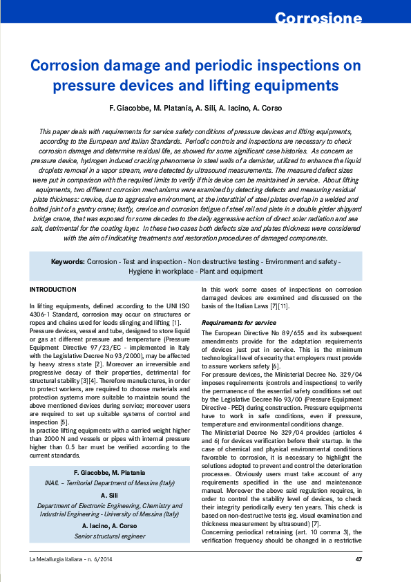 (PDF) Corrosion damage and periodic inspections on pressure devices and ...