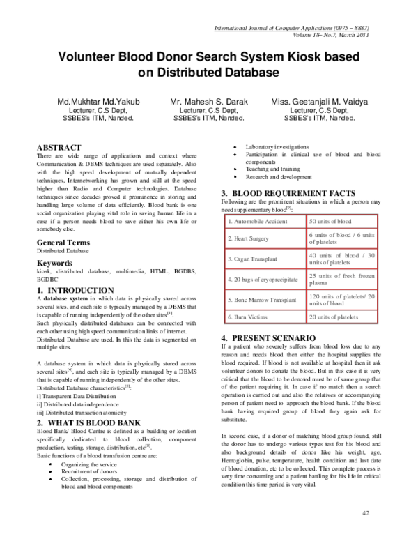 (PDF) Volunteer Blood Donor Search System Kiosk based on Distributed ...