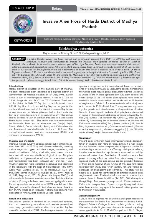(PDF) Invasive alien flora of Harda district of Madhya Pradesh