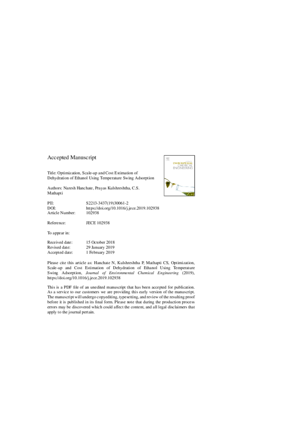 (PDF) Optimization, scale-up and cost estimation of dehydration of ...