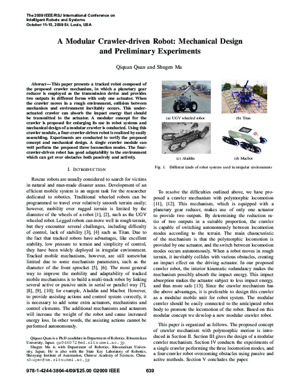 (PDF) A modular crawler-driven robot: Mechanical design and preliminary experiments