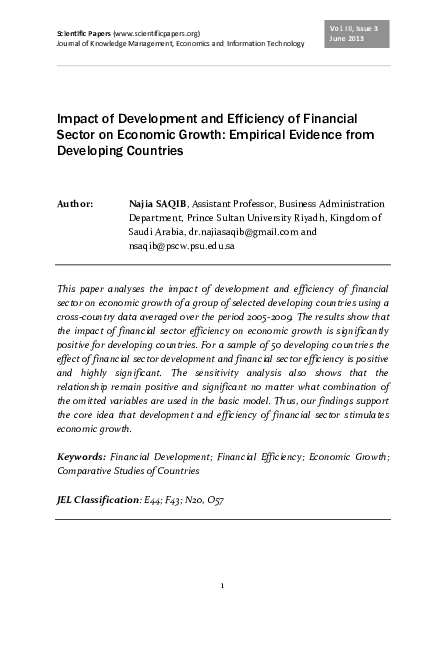 (PDF) Impact of Development and Efficiency of Financial Sector on Economic Growth: Empirical ...